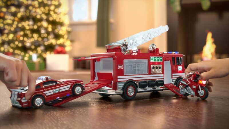 HESS TOY TRUCK 60TH ANNIVERSARY FIRE TRUCK WITH CAR AND MOTORCYCLE | The Toy Insider