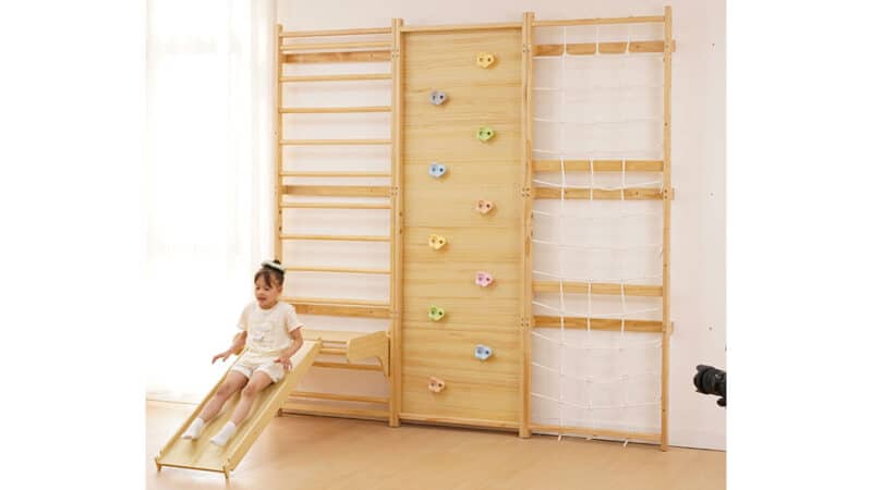 WALNUT MODULAR 9-IN-1 SWEDISH LADDER WALL GYM | The Toy Insider
